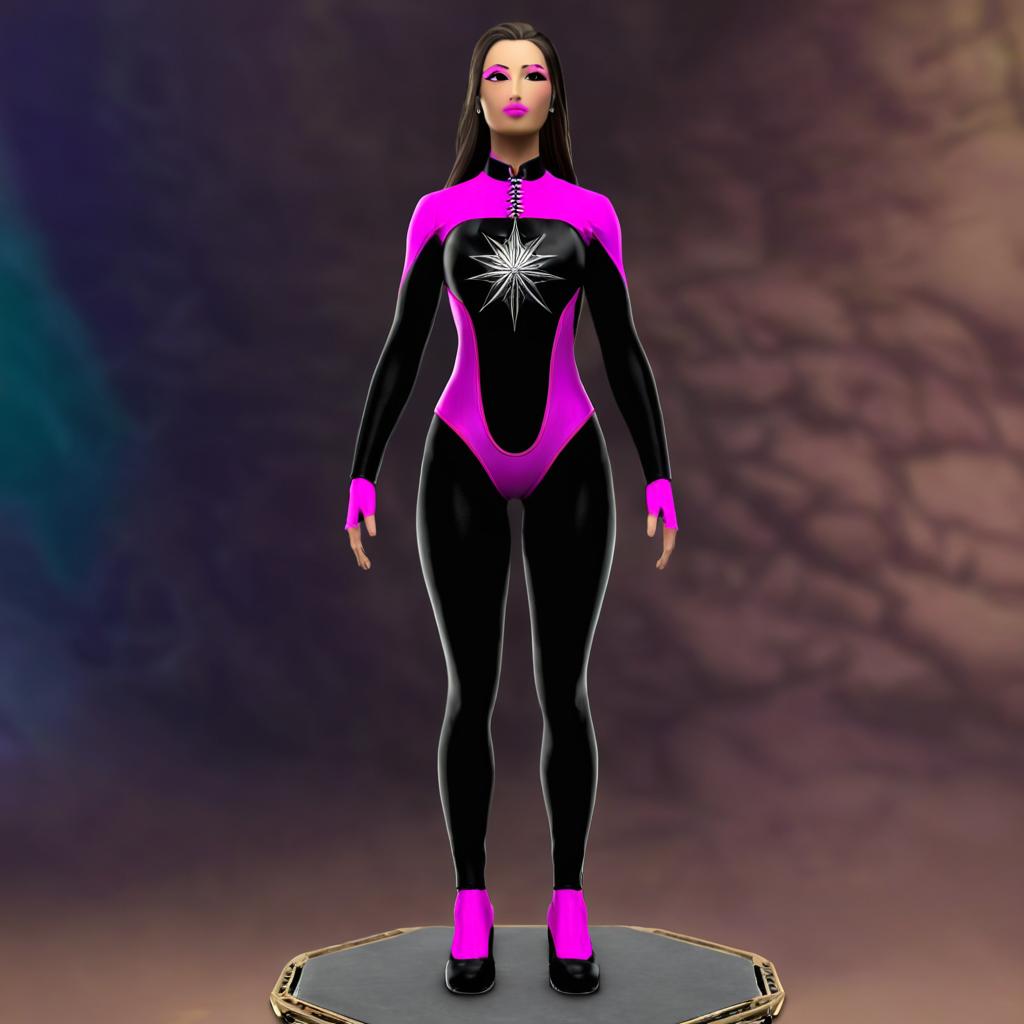 Hyper-Realistic Superheroine Art: Black and Pink Costume Design