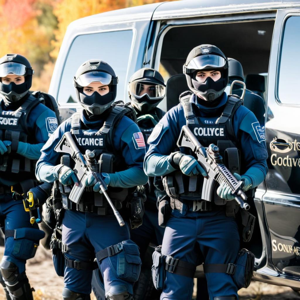 Tactical Police Team Ready for Action in Fall Scenery