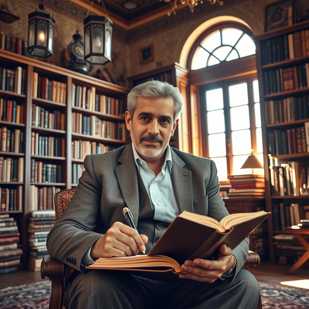 Distinguished Middle Eastern Author Captured in a Cozy Study