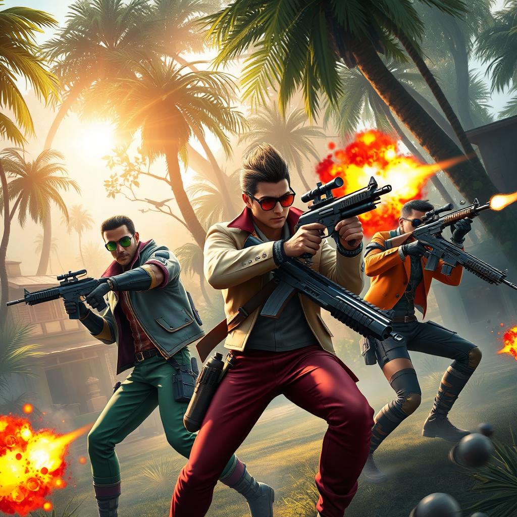 Dynamic Free Fire-Inspired Game Scene with Stylish Characters