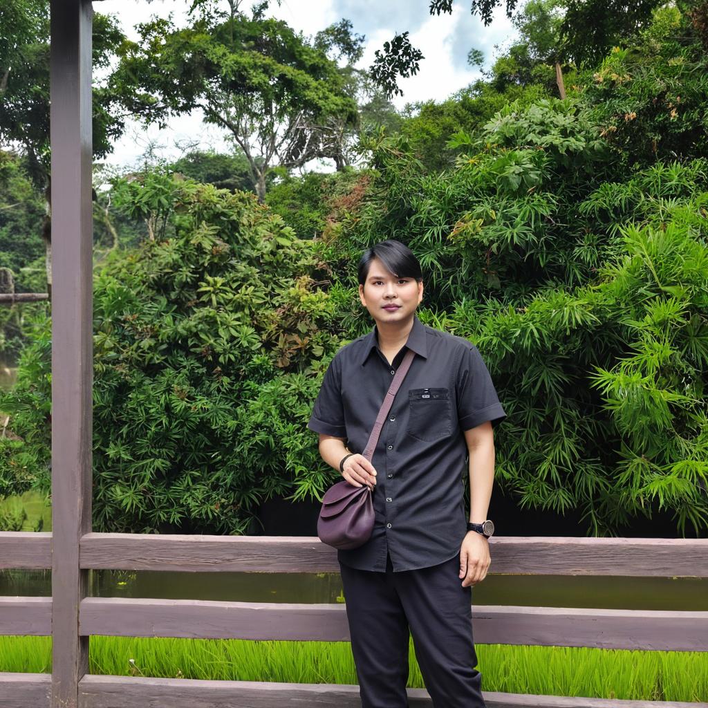 Confident Individual in Serene Nature | Idyllic AI Image