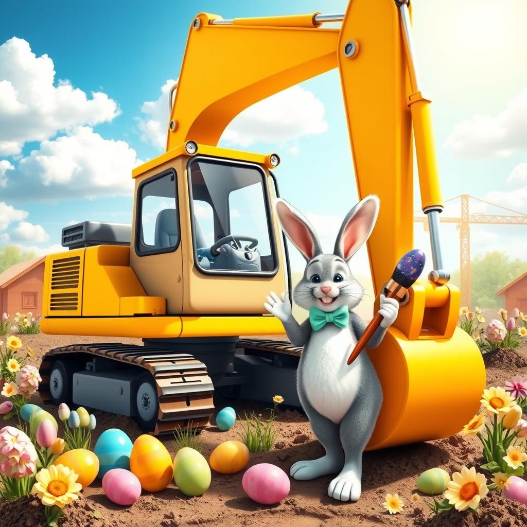 Joyful Easter Construction Fun with Bunny and Excavator