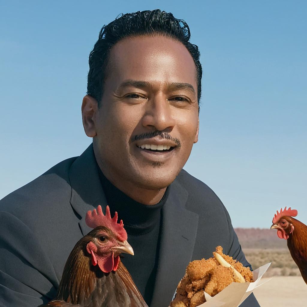 Surreal Desert Scene: Shark-Headed Horse and Chicken Rider