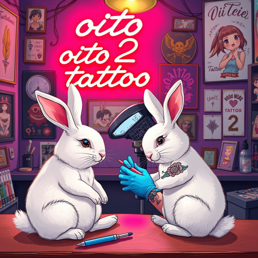 Vibrant Tattoo Studio: Two Rabbits Getting Unique Tattoos