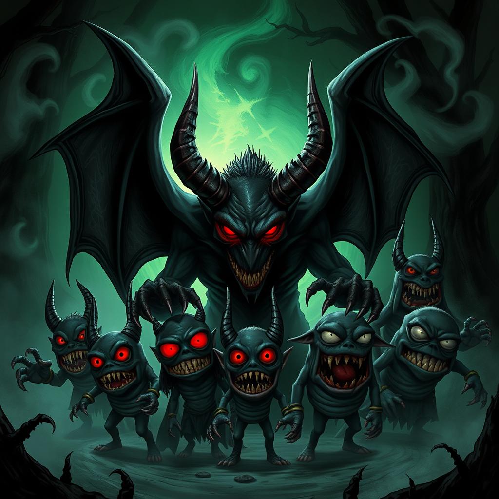 Demonic Majesty: Dark Illustrations of a Fierce Demon and Its Minions