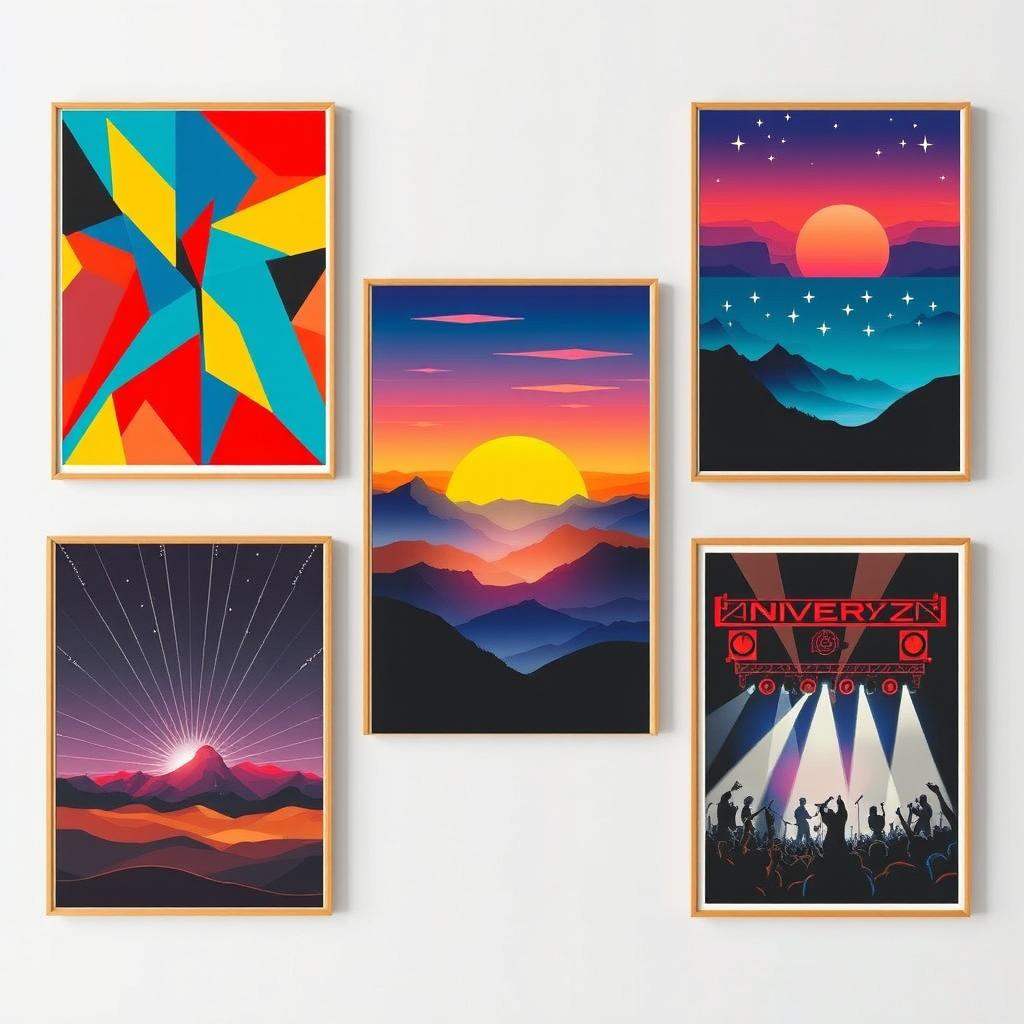Vibrant Poster Collection: Abstract, Landscape & Retro Designs