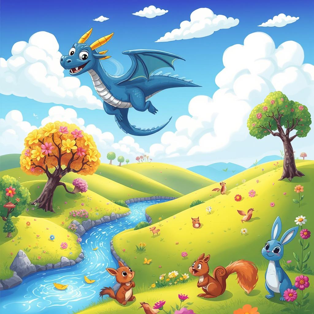 Whimsical Fantasy Landscape: A Colorful Cartoon Adventure