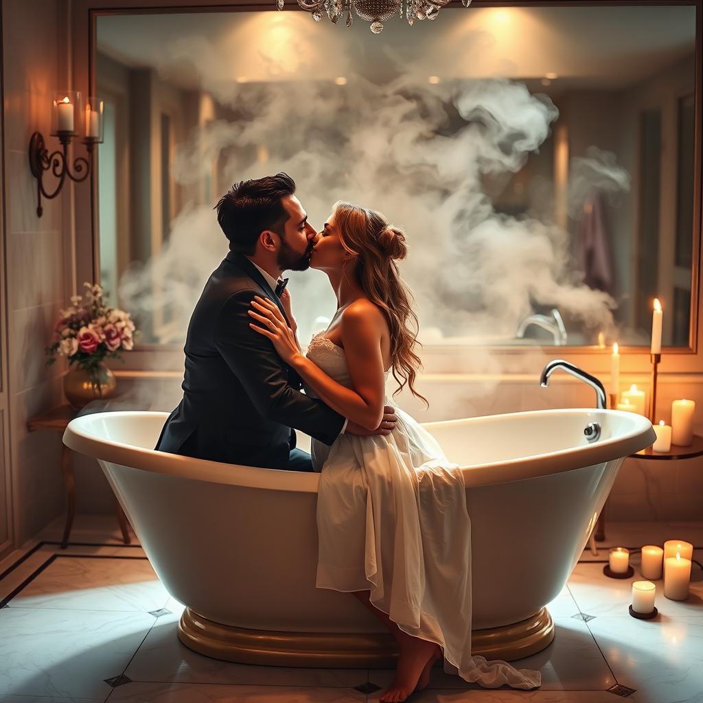 Capturing Romance: Intimate Kiss in a Luxurious Bathroom