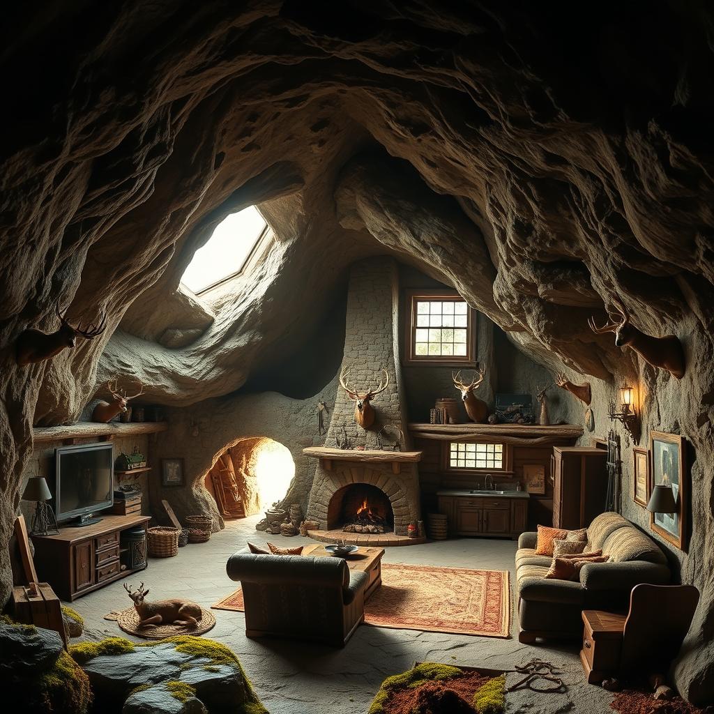 Realistic Cave House for Hunters: Nature-Inspired Design