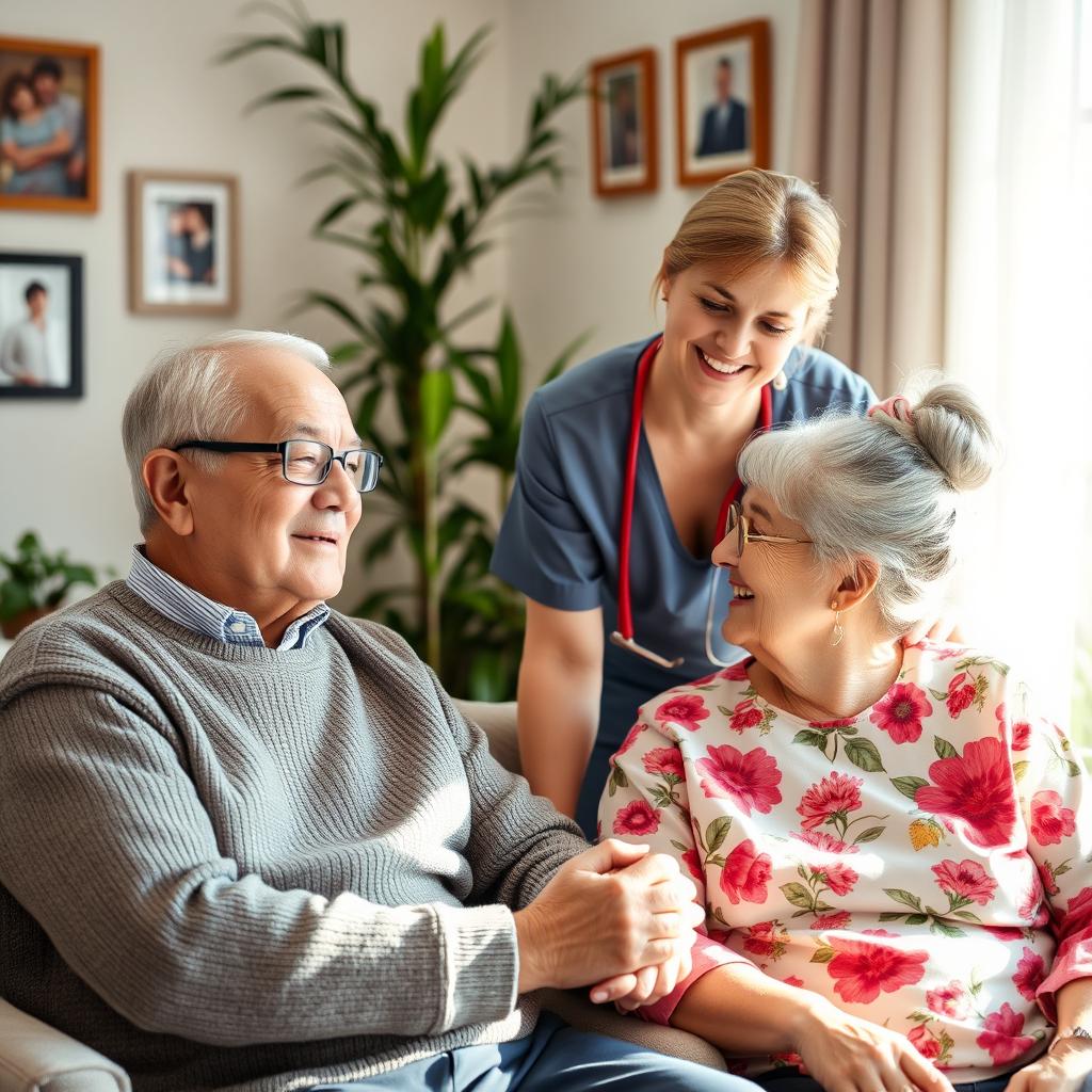 Heartwarming Moments: An Elderly Couple and Their Caring Nurse