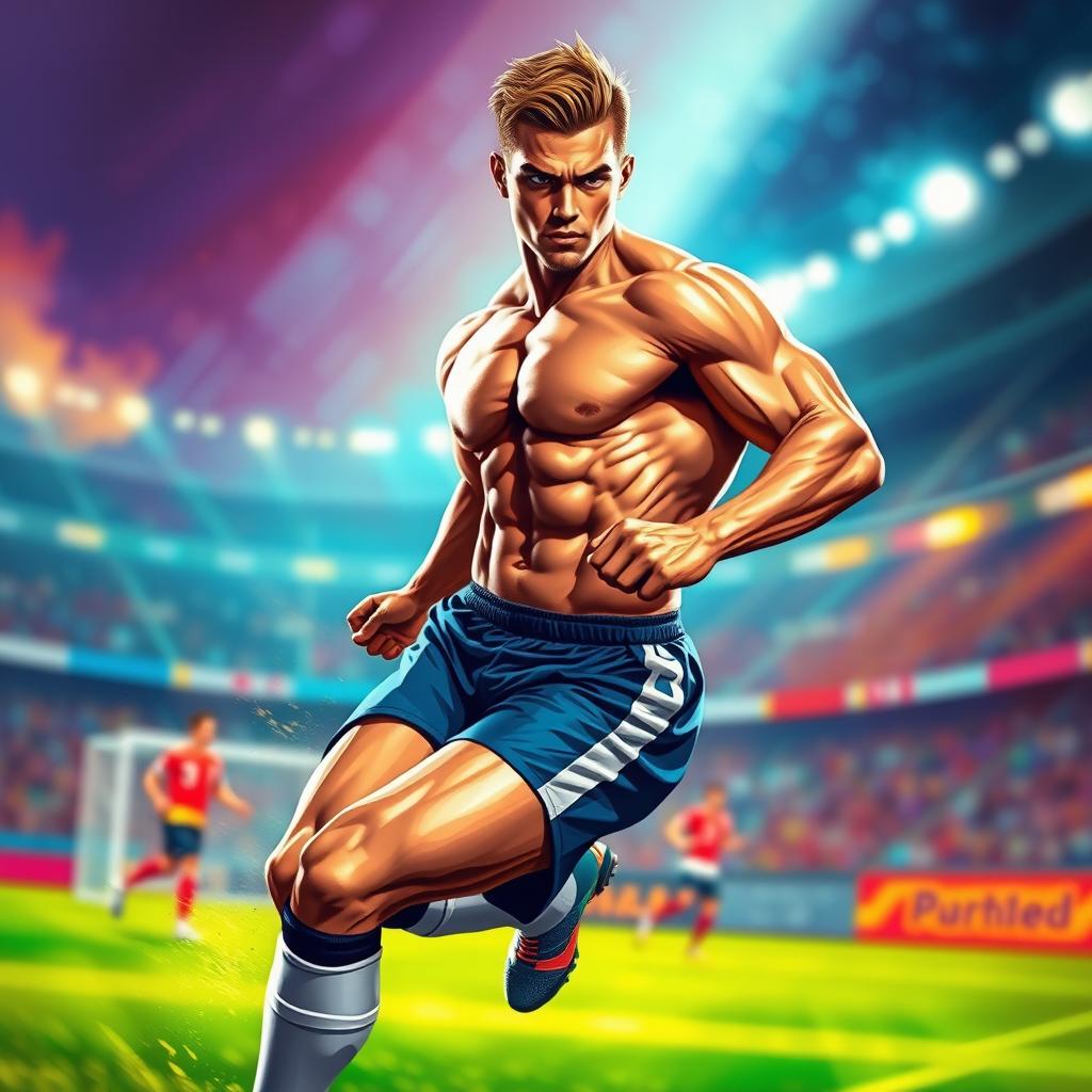 Dynamic Artistic Depiction of a Muscular Football Player in Action