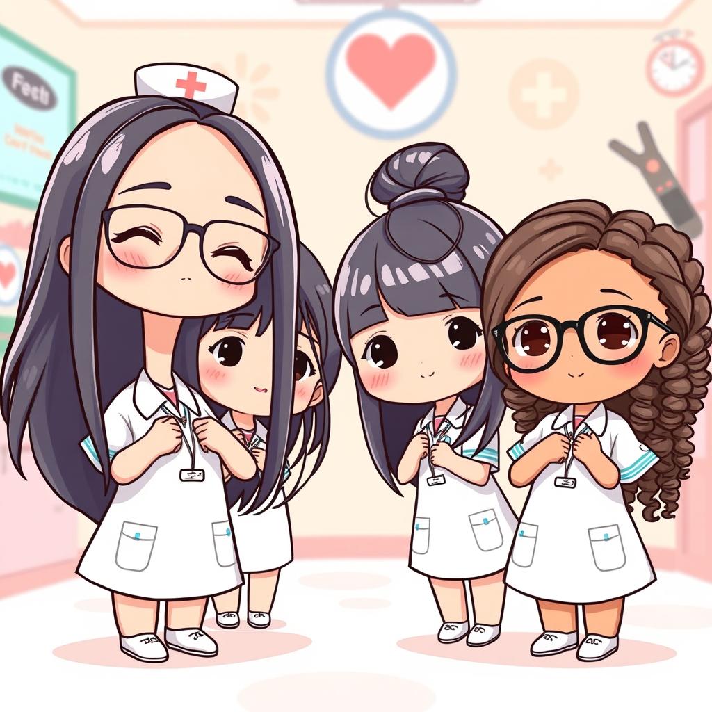 Charming Chibi Nurse Dolls Illustration | Adorable AI Artwork