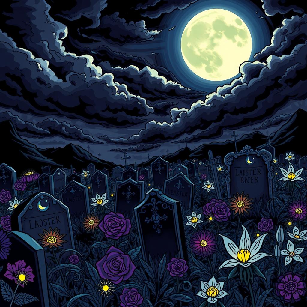 Eerie Beauty: Comic-Style Graveyard Illustration