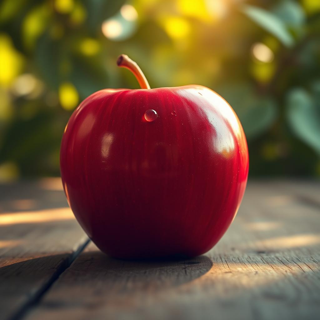 Hyper-Realistic Red Apple in a Rustic Setting | Idyllic