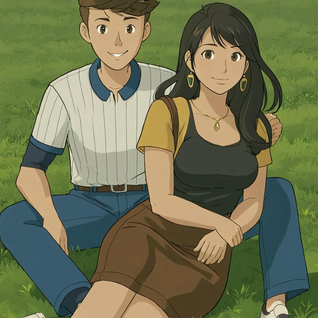 Animated Couple in the Park: A Heartwarming Scene of Affection