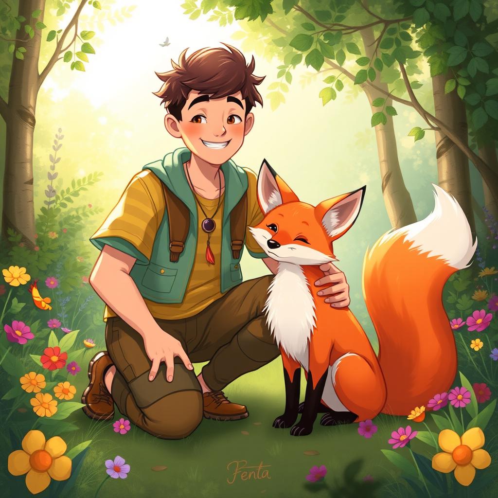 Whimsical Friendship: Man and Fox Illustration