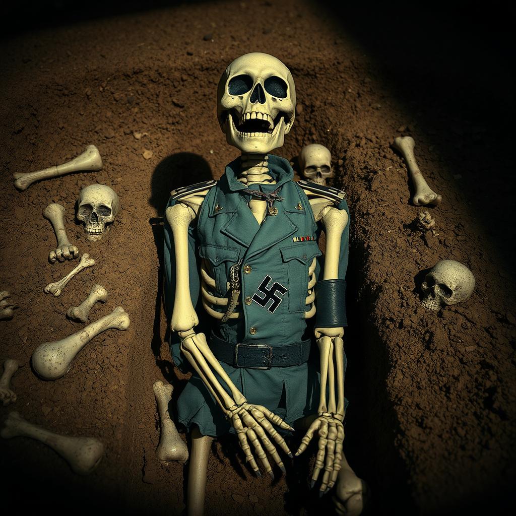Surreal Irony: A Skeleton Hitler in a Haunting Grave