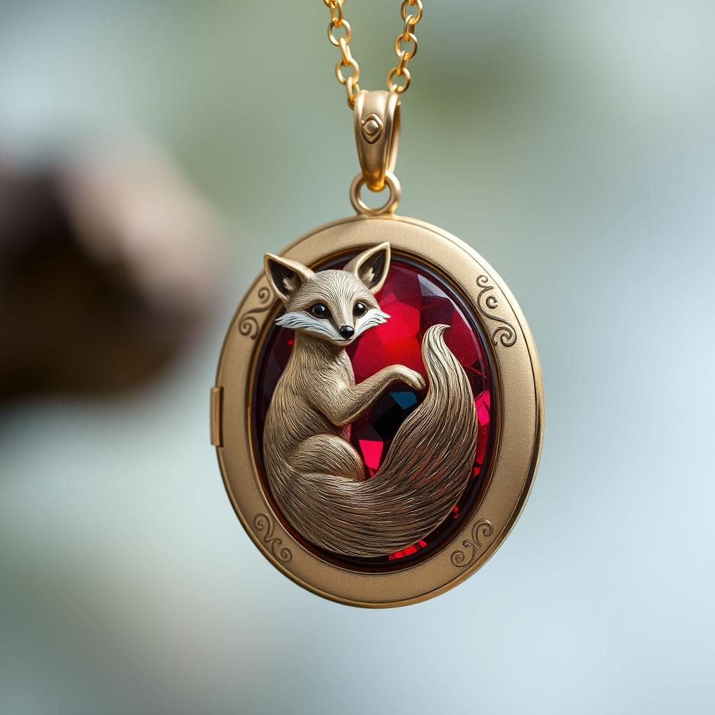 Elegant Fox Garnet Locket Pendant - Nature-Inspired Jewelry