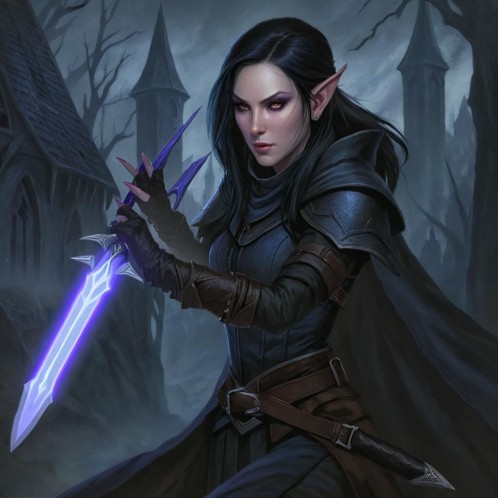 Realistic Female Elven Rogue Portrait in Gothic Setting