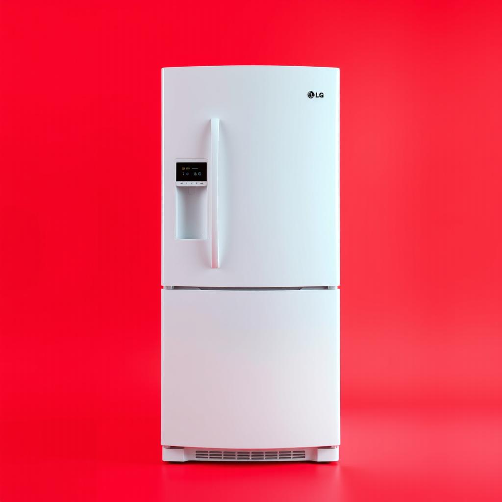 Sleek LG GC-X257CAEV Refrigerator on Bold Red Background