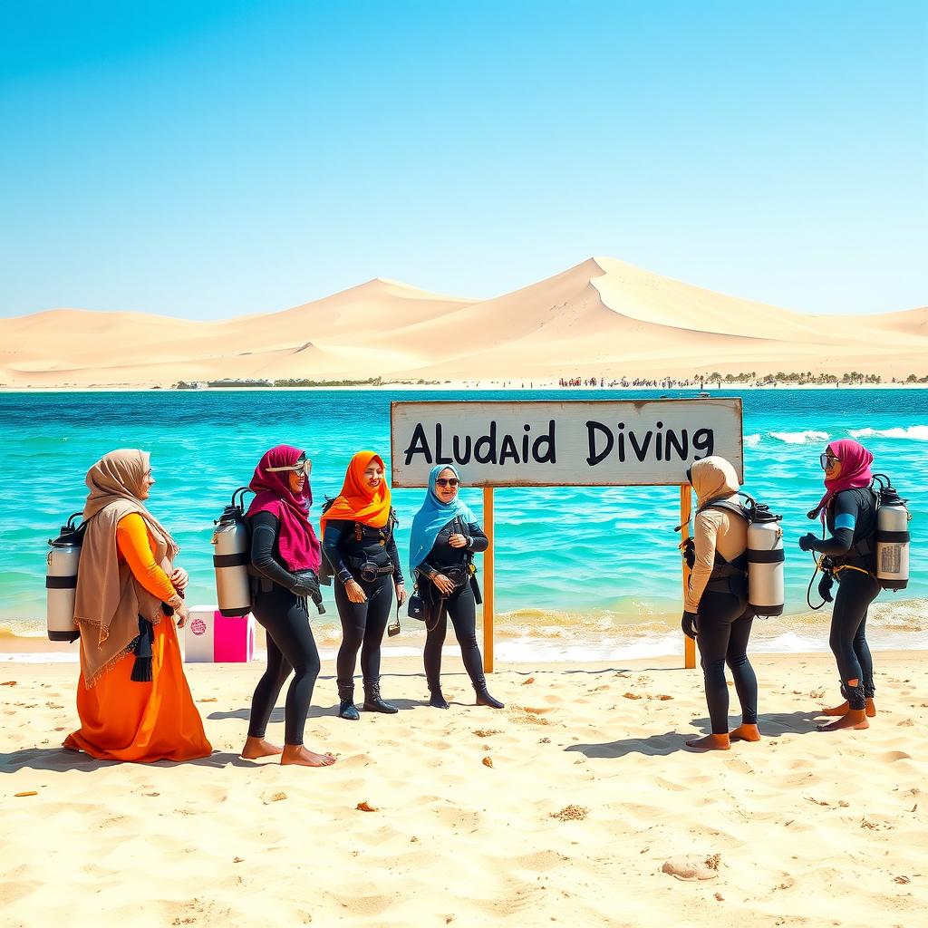 Diverse Arab Women Scuba Diving at Sealine Beach - A Vibrant Scene