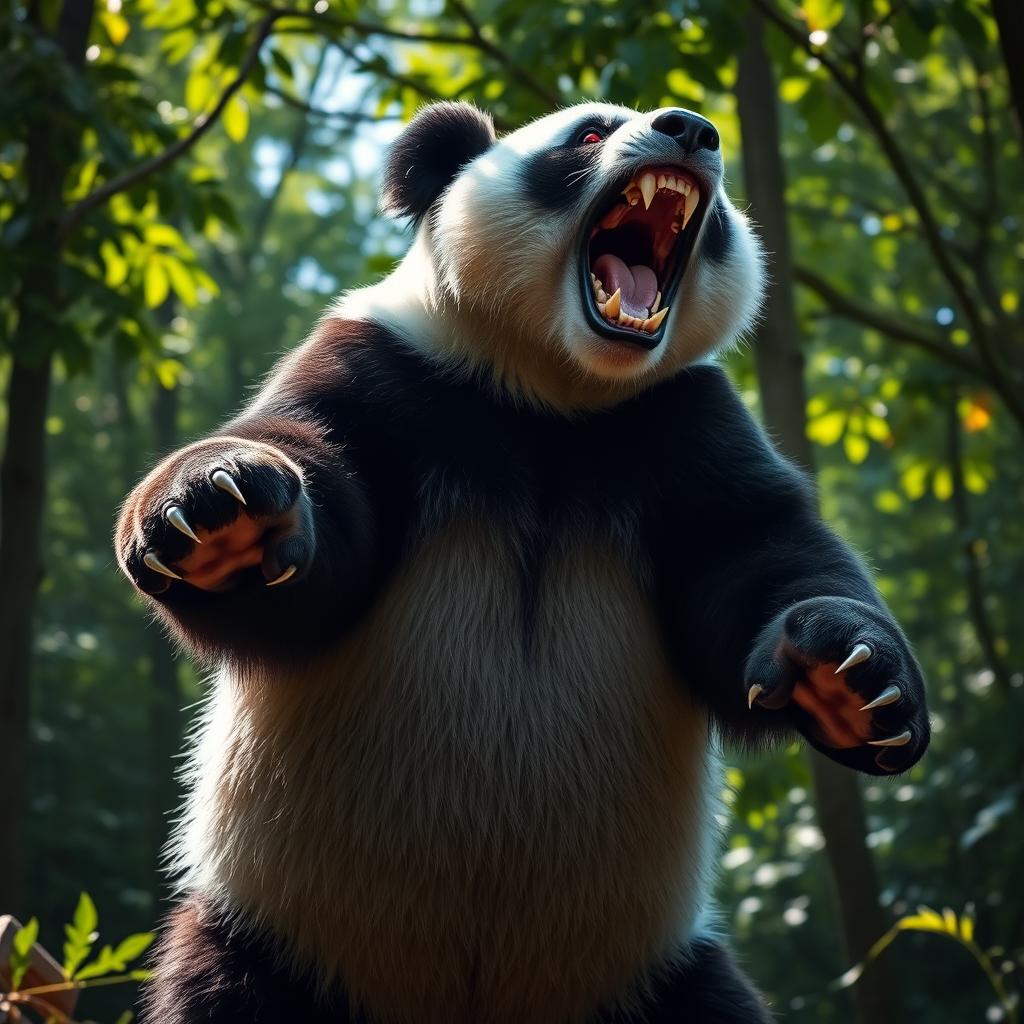 Majestic Panda: Fierce Elegance in a Lush Forest