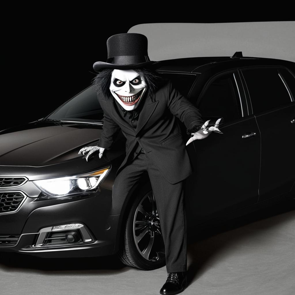 Babadook in a Red Chevrolet: A Surreal Eerie Scene