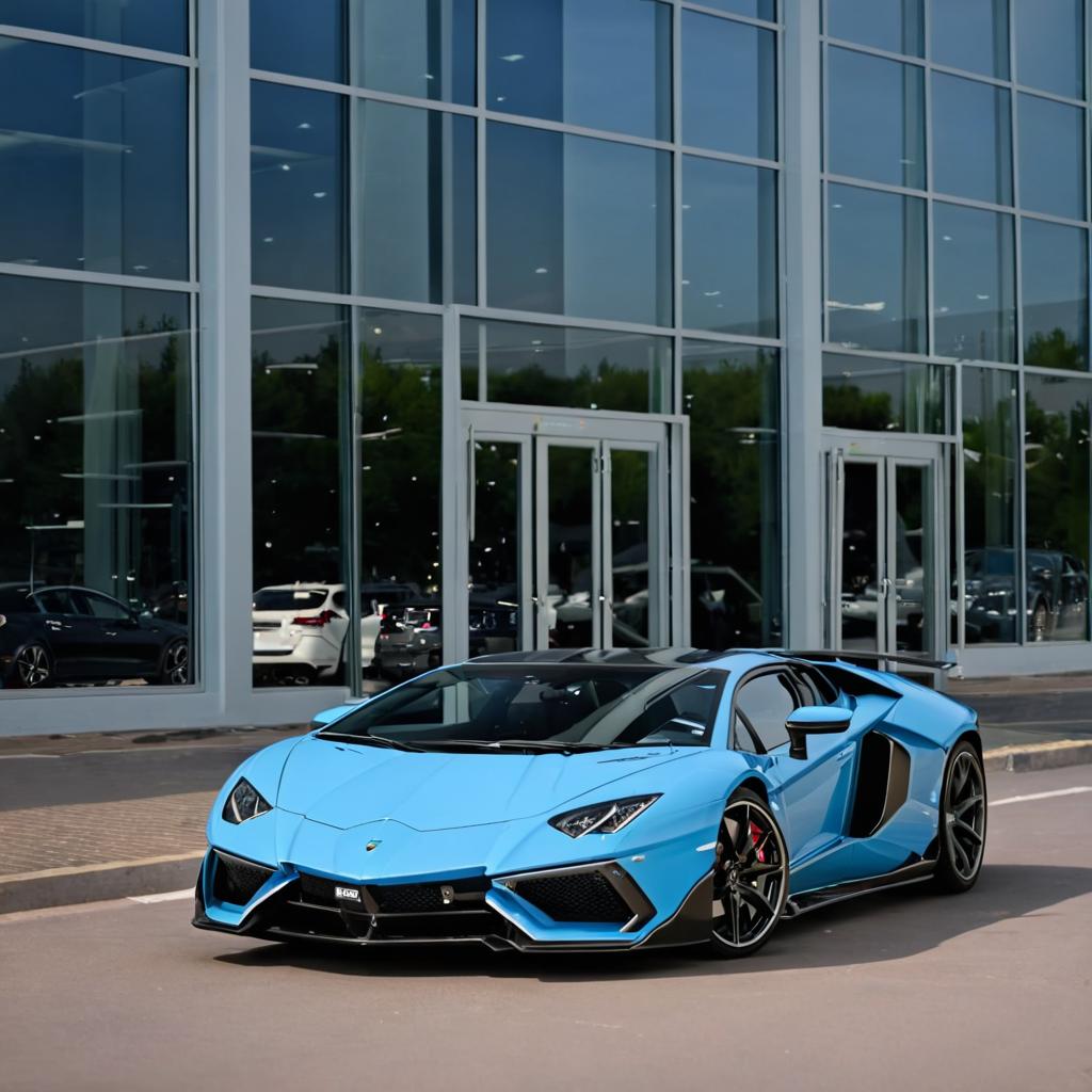 Stunning Blue Lamborghini Revuelto Showcased Outside Modern Architecture