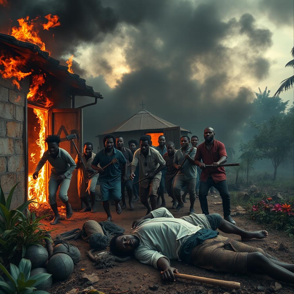 Dramatic Scene of Chaos: Church Fire in African Village