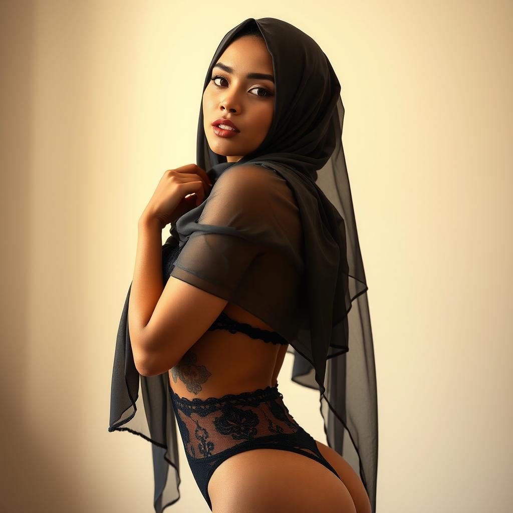 Elegance and Empowerment: A Beautiful Eurasian Woman in Stylish Hijab