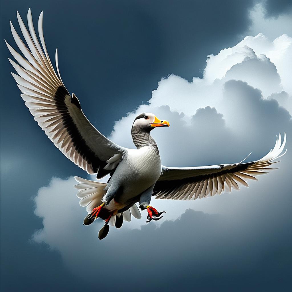 Majestic Goose with Rocket Launchers: A Surreal Flight