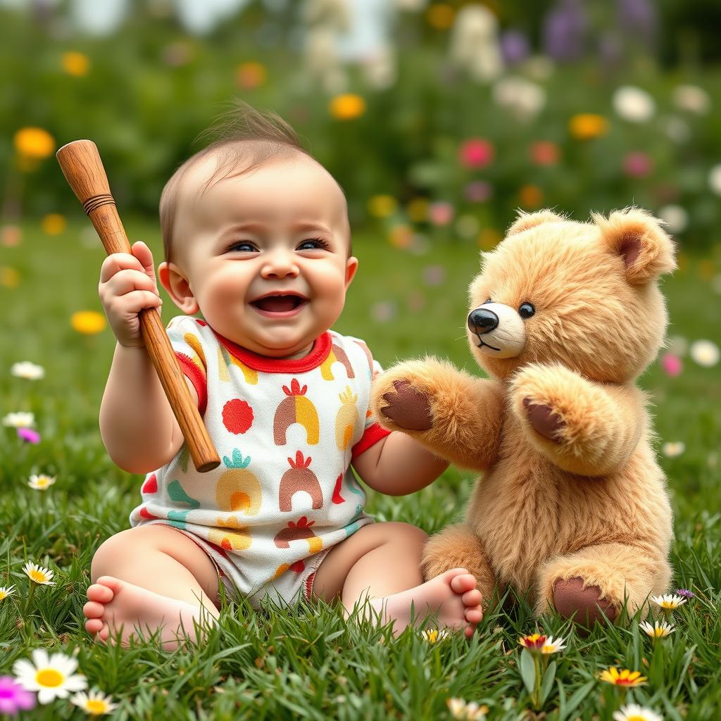 Whimsical & Realistic Adventures: Baby vs. Bear in Imaginative Scenes