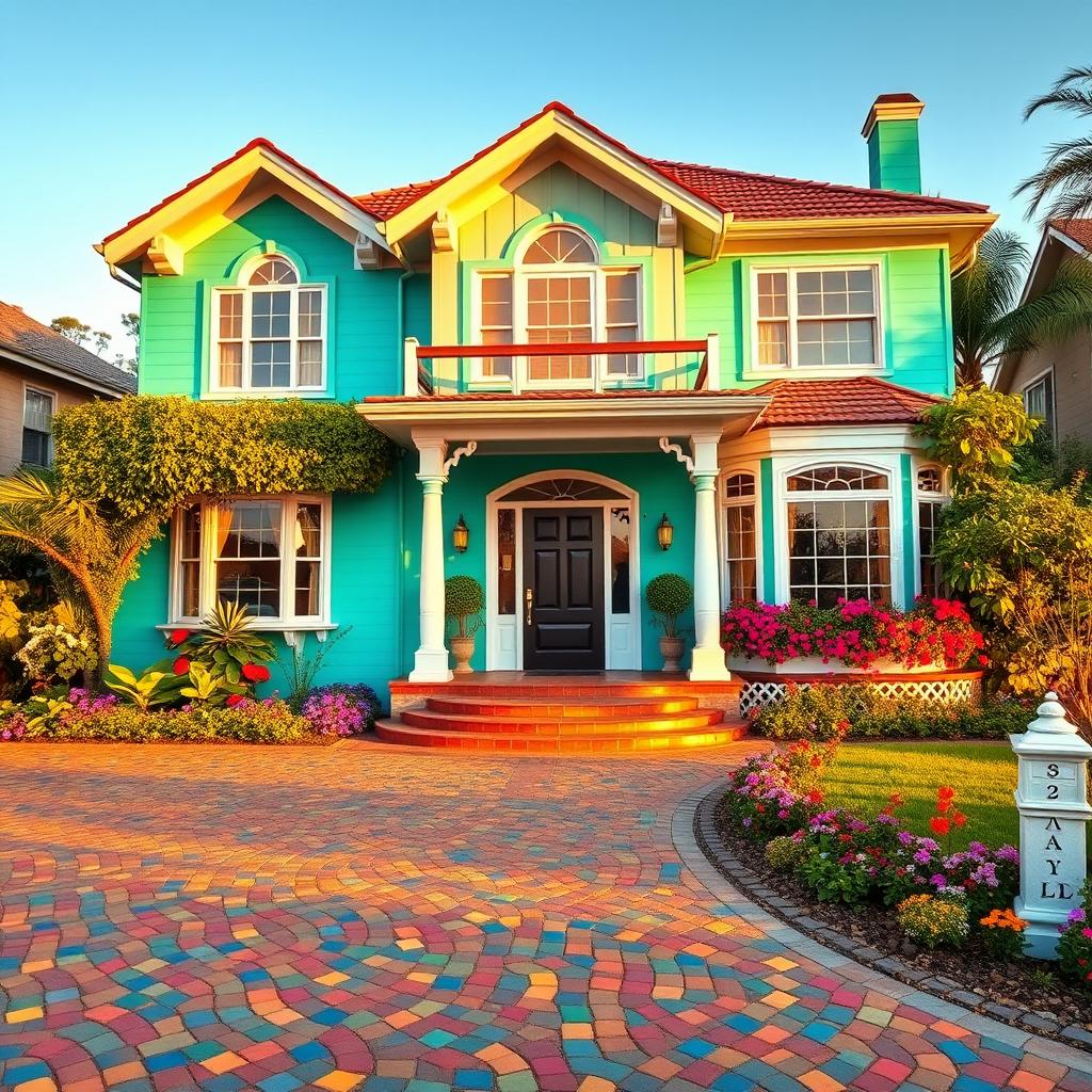 Elegant Sunset House - A Vibrant Design in Turquoise