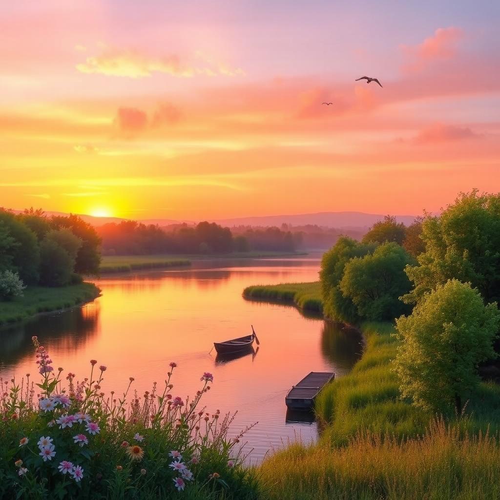 Breathtaking Sunrise Landscape: A Tranquil Spring Morning