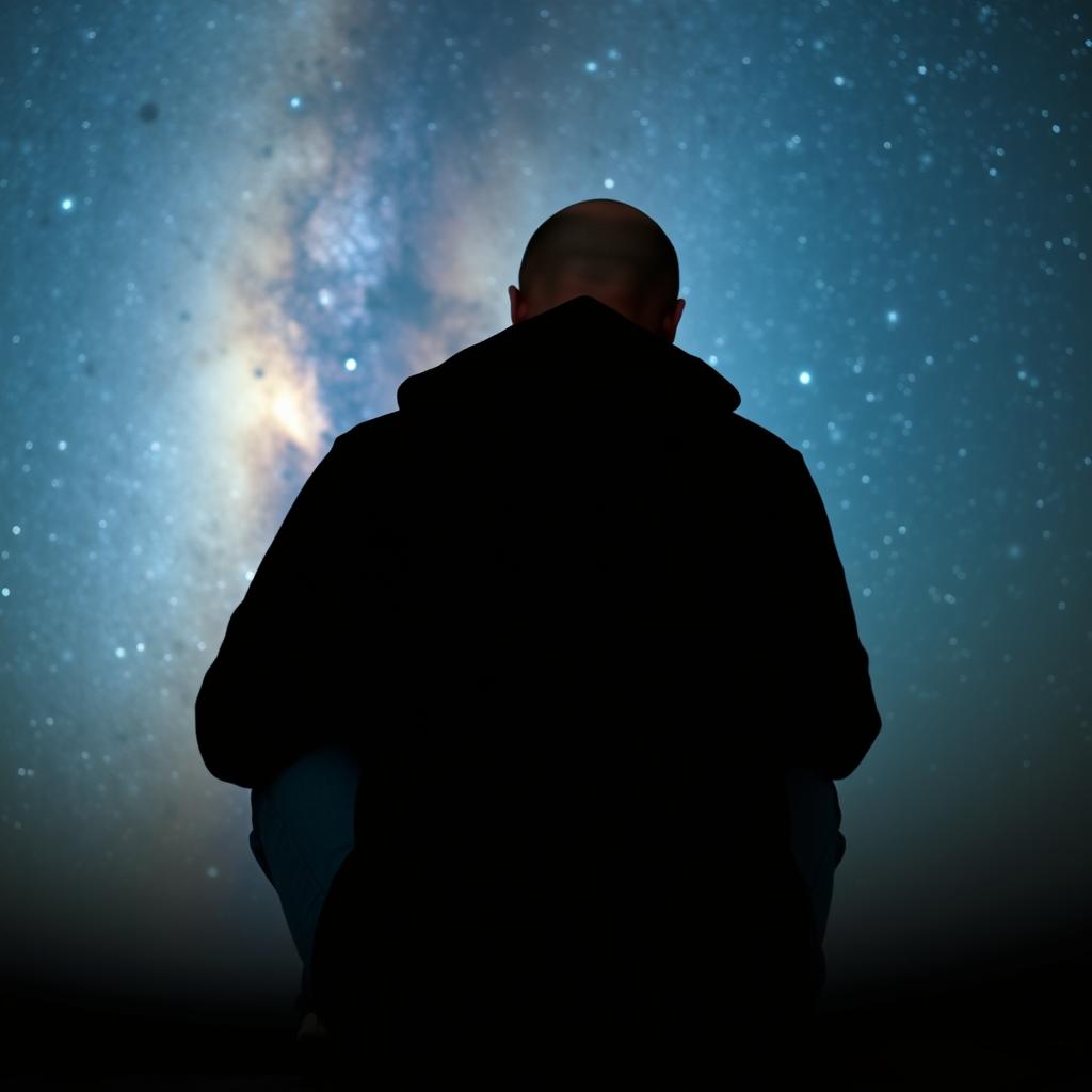 Ethereal Solitude: A Sad Faceless Man Under the Stars