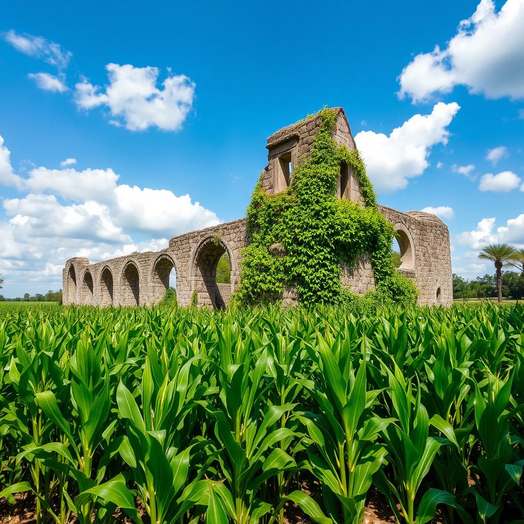 Enchanting Corn Fields and Ancient Ruins - Idyllic AI Art