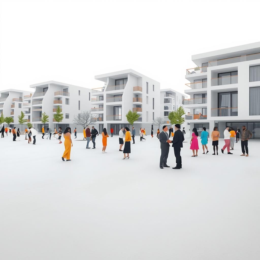 Surreal Modern Artwork: Vibrant Interaction in a Minimalist Landscape