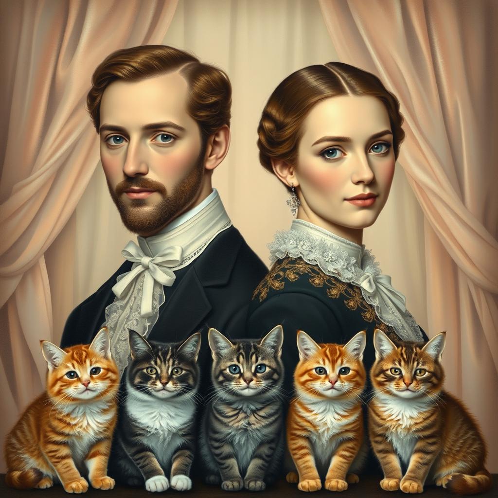 Whimsical Baroque-style Paintings of a Romantic Couple with Cats