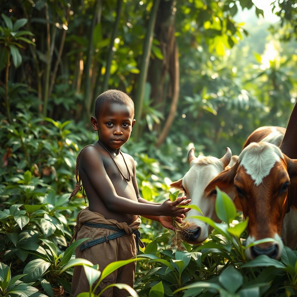 Innocence and Tranquility: A Young Boy's Bond with Nature