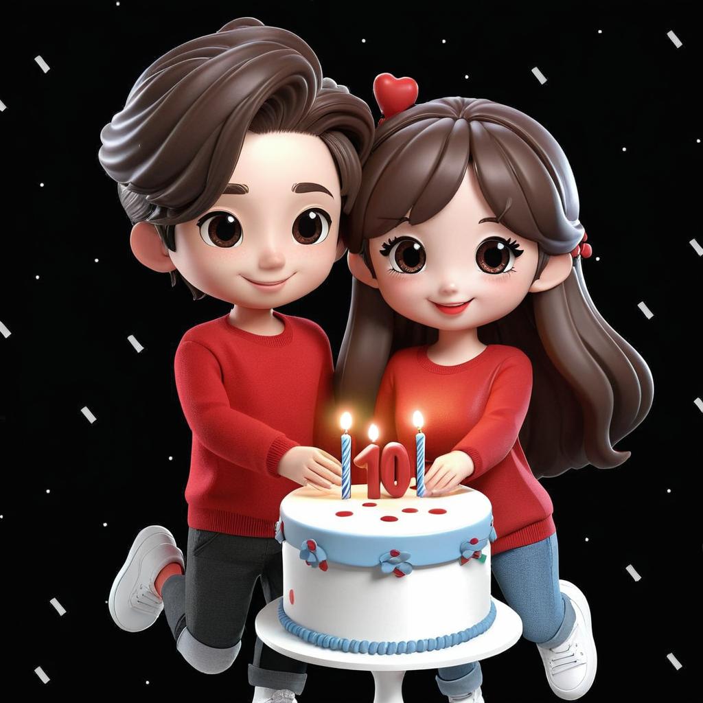 Cheerful Cartoon Couple Celebrating Love with Heart | Idyllic