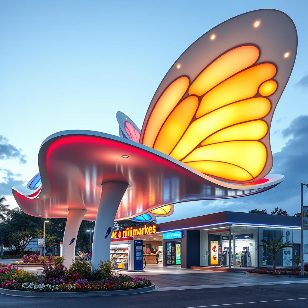 Innovative Gas Station Design Inspired by Butterfly Forms