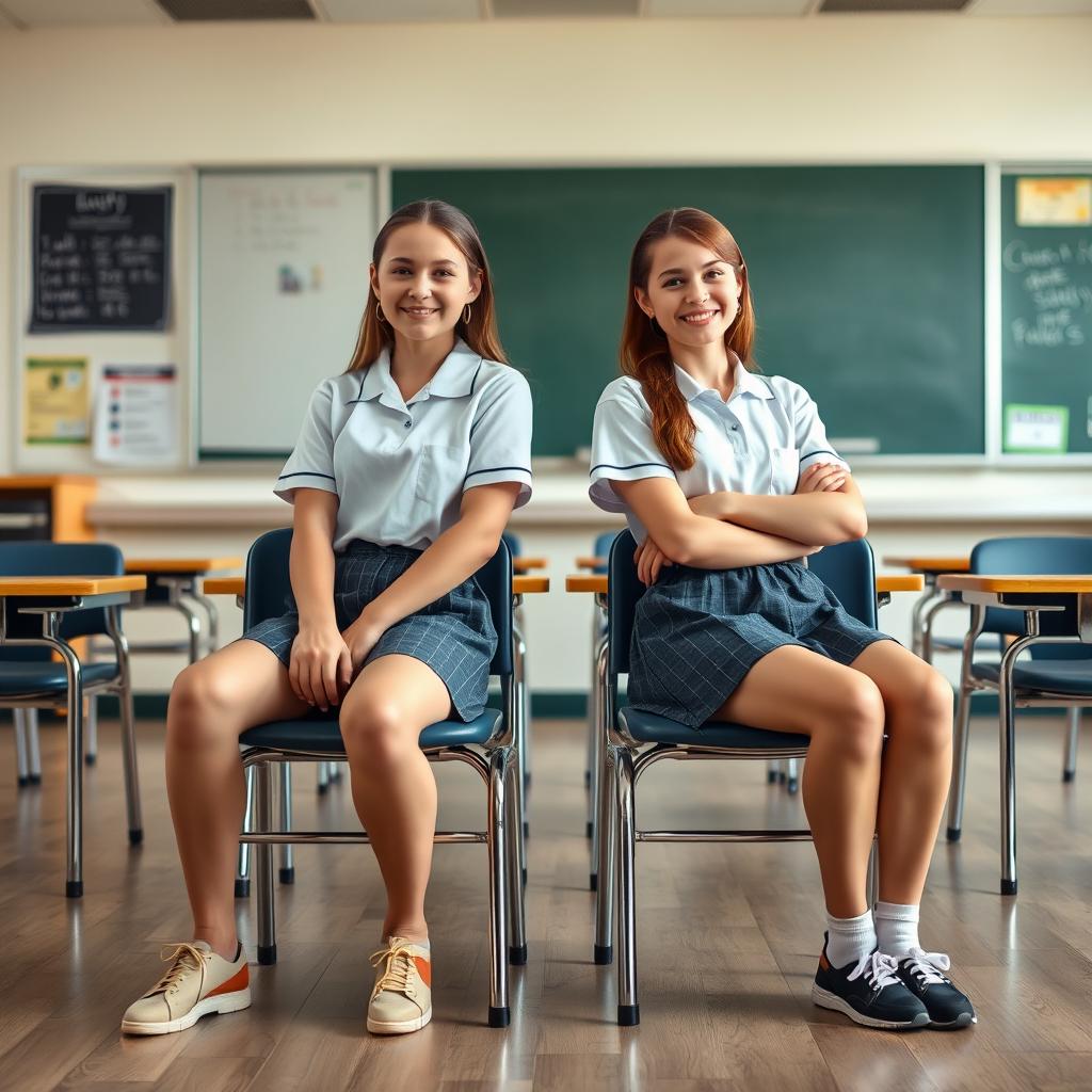 Realistic Portrait of High School Girls in Classroom Setting