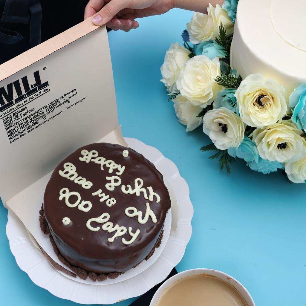 Charming Bouquet & Elegant Chocolate Cake Display in Car