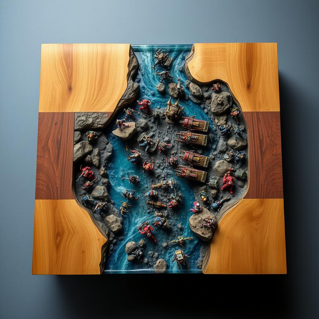 Stunning Handcrafted Wooden and Resin Table with Warhammer 40,000 Diorama