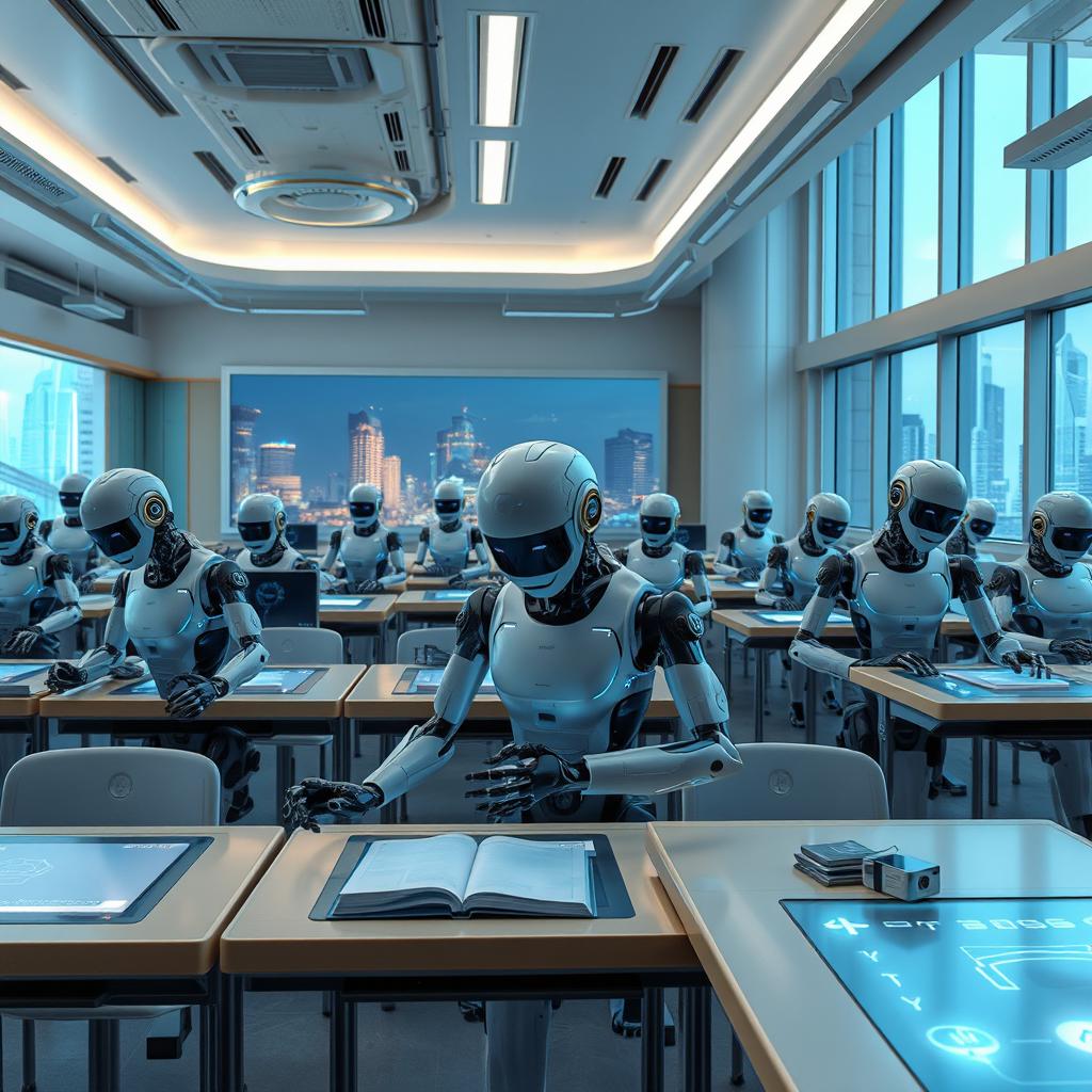 Explore a Futuristic Classroom with Advanced Robots and High-Tech Design