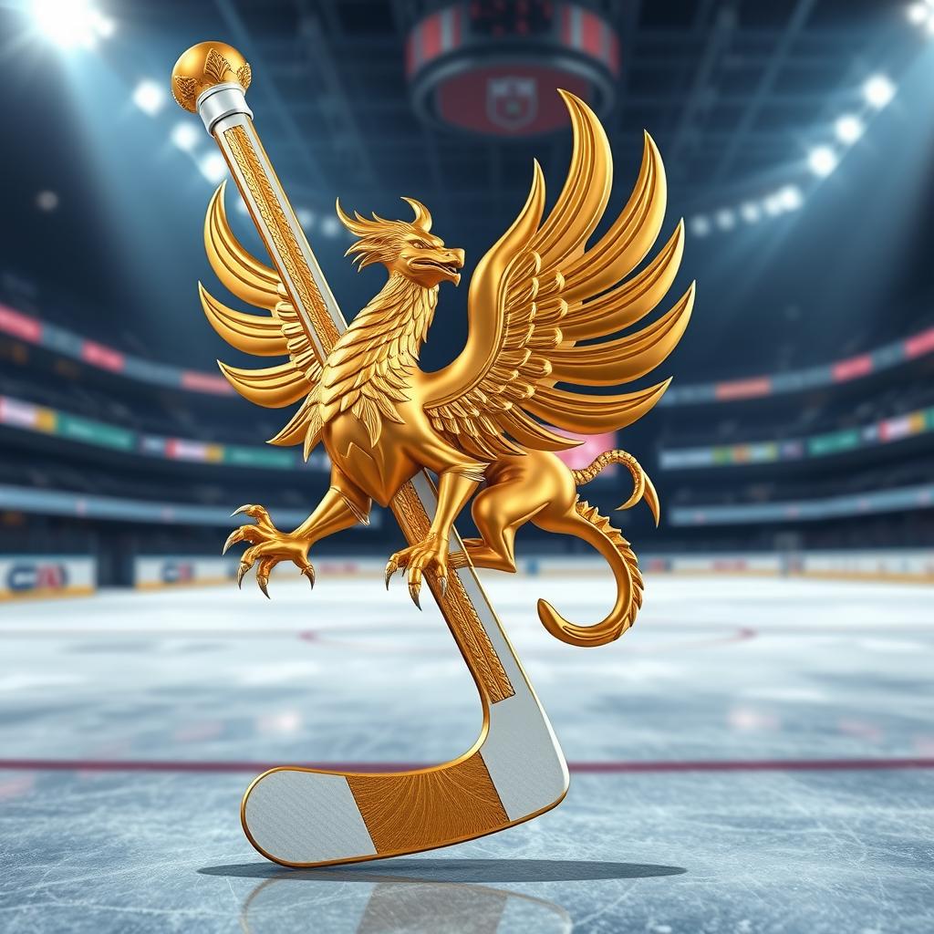 Elegant Gold Gryphon Hockey Stick - Strength & Craftsmanship