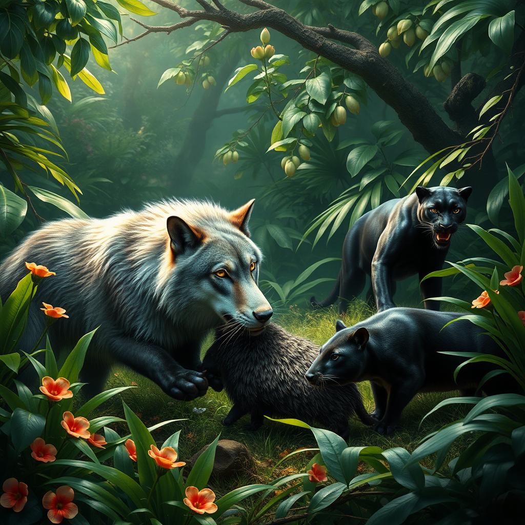 Epic Jungle Encounter: Wolf and Panther in Action