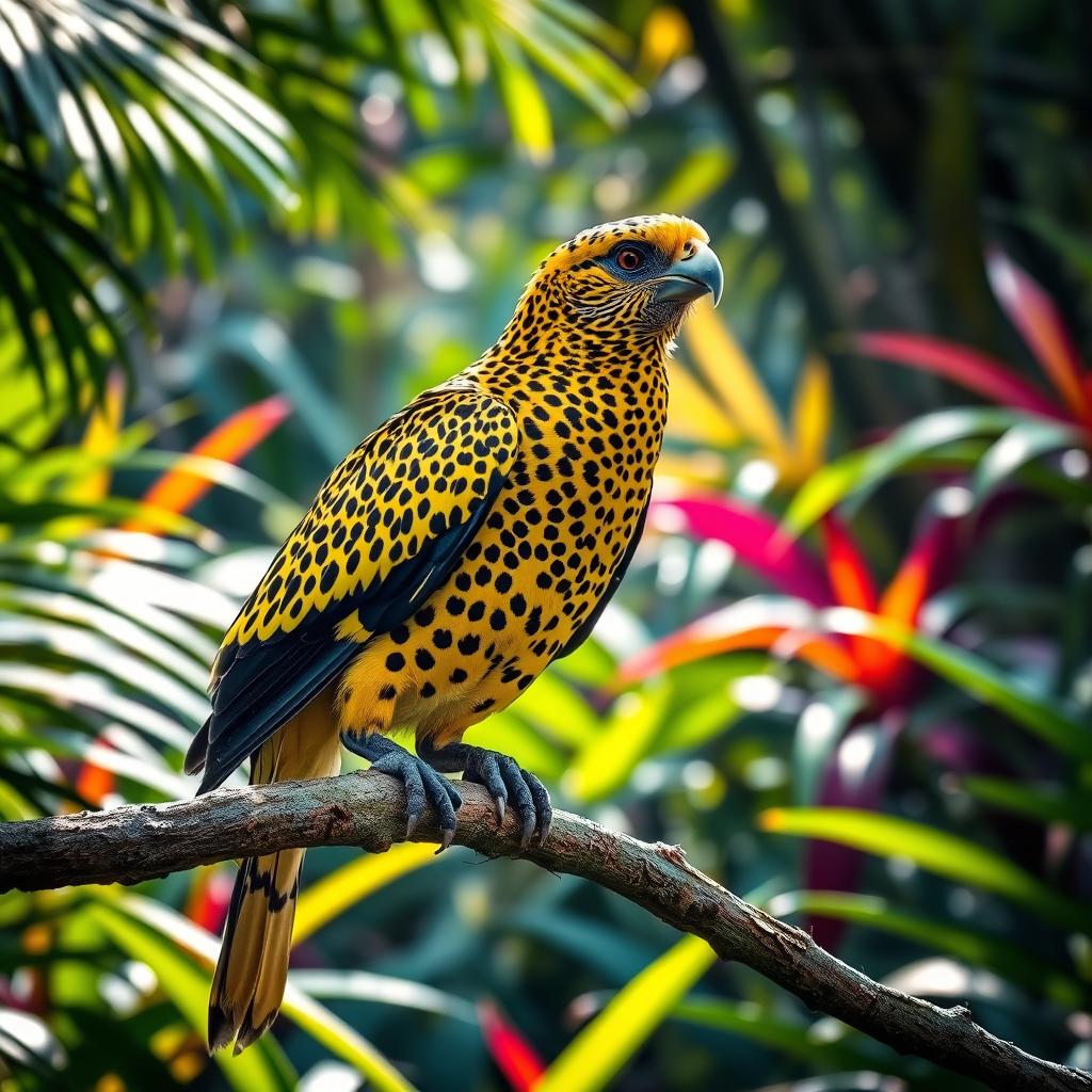 Exotic Leopard-Inspired Bird in Lush Rainforest | Idyllic AI