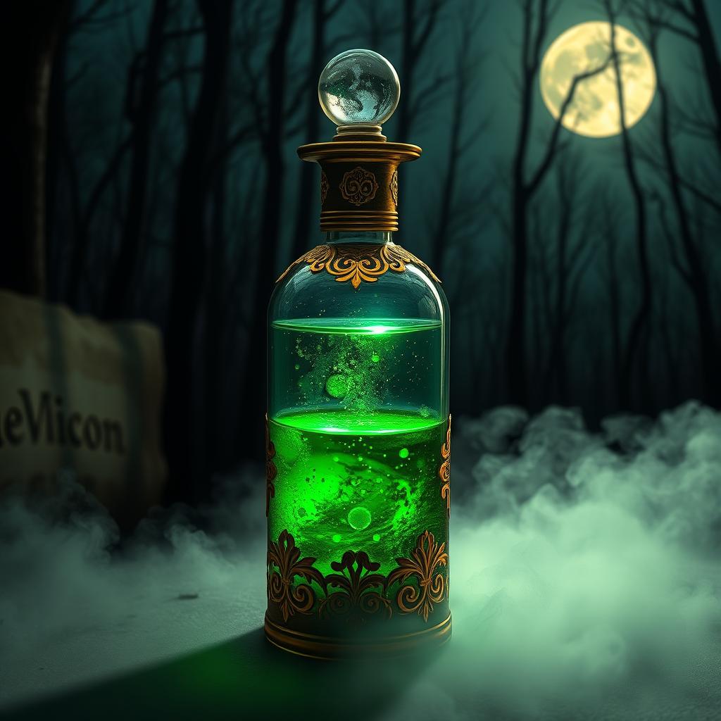 Mystical Poison: An Enigmatic Green Elixir in a Dark Forest