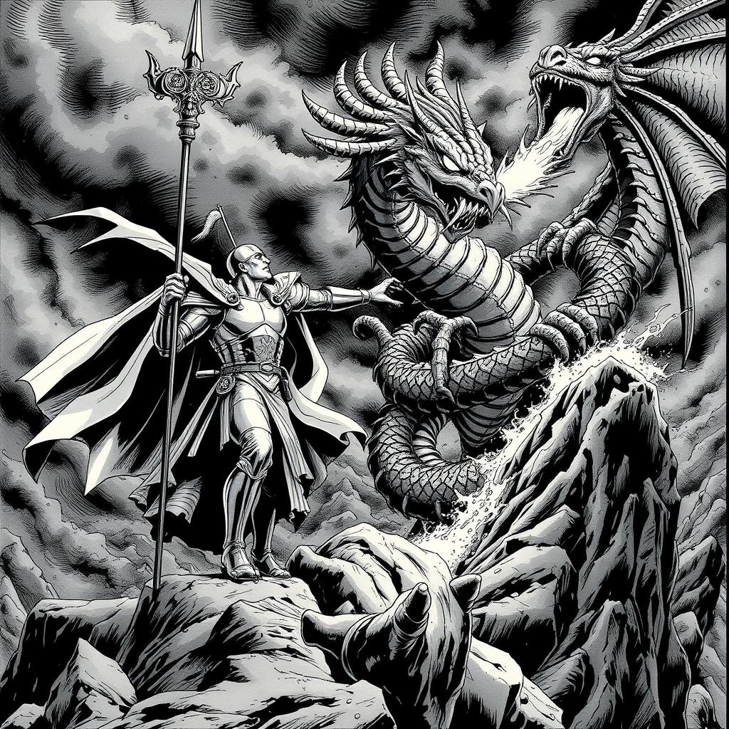 Epic Saint George vs. Dragon: Frank Miller Noir Style Illustration